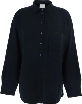 Allude Femme, Blouses et Chemises, Noir, Taille: 38 FR Chemise avec poche poitrine en mélange de laine