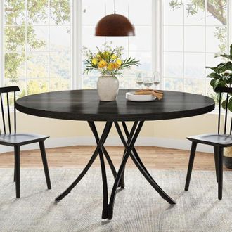Tribesigns Tribesigns 120 cm Table de salle &agrave; manger ronde, table de cuisine, table de salle &agrave; manger moderne en bois avec pieds crois&eacute;s en m&eacute;tal robustes pour