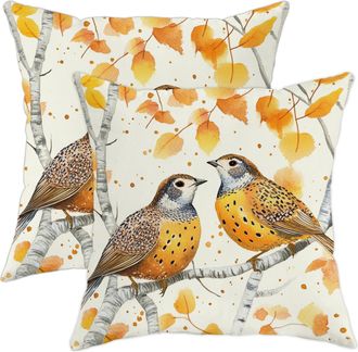 Generic Herbstwachtelvogel Kissenbezug Quadratische Kissenh&uuml;llen Mit Rei&szlig;verschluss Dekokissen F&uuml;r Balkon Schlafzimmer Sofa 45X45Cm 2Er Set