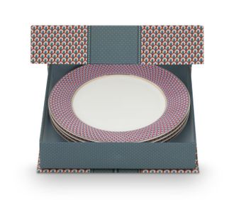 Pip Studio Flower Festival Scallop Fr&uuml;hst&uuml;cksteller red-Light Blue 26,5cm Set4