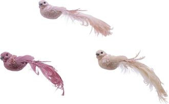 Kaemingk Weihnachtsschmuck Kunststoff 4x16cm Vogel mit Federn auf Clip 1 St&uuml;ck rosa Sortiert