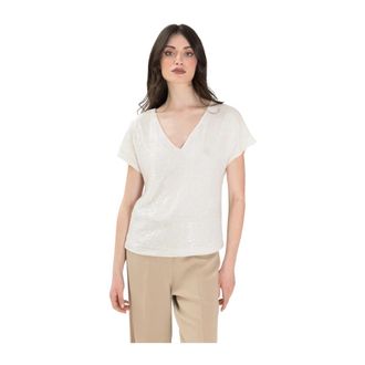 P.A.R.O.S.H. Pailletten-Bluse mit kurzen &Auml;rmeln - - Blouses & Shirts - Damen - Beige - M