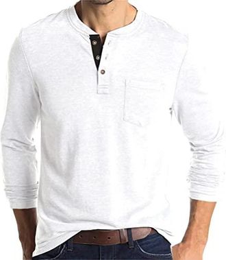 TOMWELL Henley T-Shirt à Manches Longues et Boutons avec Poche Slim Fit Chemises Henley pour Homme T-Shirts Basiques Décontractée Automne et Hiver Sport Henle