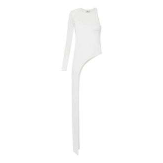 Elisabetta Franchi Langes Oberteil aus gl&auml;nzendem Jersey-Stoff - - Tops - Damen - Beige - 2XL
