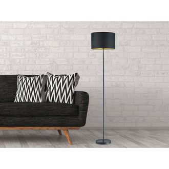 Trio Leuchten Moderne led Stehleuchte mit Lampenschirm aus Stoff in Schwarz & Gold H&ouml;he: 160cm