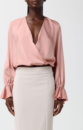 Hanita Blouse courte en satin avec col en V et manches longues &eacute;vas&eacute;es