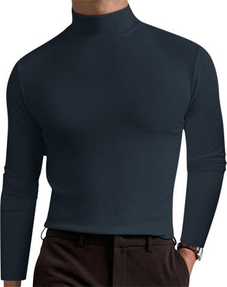 TOMWELL Rollkragenshirt Herren Basic Rollkragenpullover Slim Fit Langarmshirt Einfarbig Unterzieh Pullover A Marine XXL