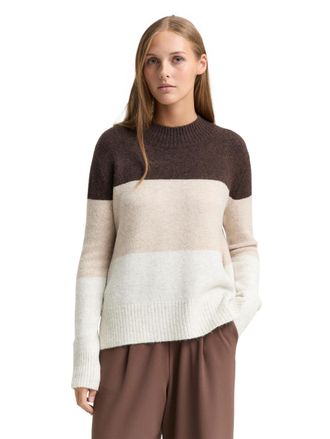 Tom Tailor Damen 1047880 Strickpullover mit Colour Blocking, 39191-Brown Camel Colorblock, M