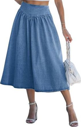 Cupshe Jupe longue plissée en jean pour femme - Taille haute - Décontractée - Automne et hiver, bleu jean, XL