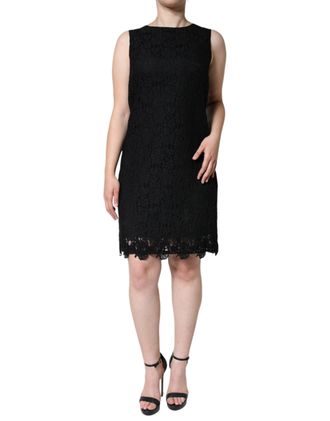 Dolce & Gabbana Womens Black Floral Lace Sheath Sleeveless Mini Dress Nylon Viscose