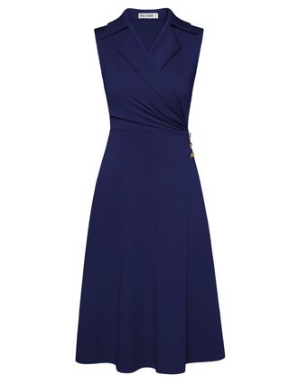 Grace Karin Wickelkleid Damen Sommer A-Linie Ärmellos Midi Kleid Damen Sommer Formelle Business Kleid Festliche Etuikleid Elegant Marineblau XXL