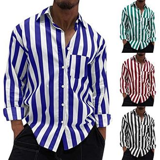 Generic Chemise ray&eacute;e confortable pour homme, chemise d&eacute;contract&eacute;e &agrave; rayures pour homme, haut boutonn&eacute; respirant avec poche, coupe ample classique, &agrave; manches 