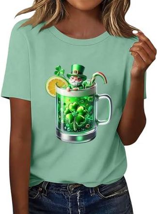 Generic T-shirt d&eacute;t&eacute; &agrave; manches courtes et col rond pour femme Motif tr&egrave;fle Dessert | T-shirt d&eacute;t&eacute; doux, respirant et l&eacute;ger pour le quotidien, les vacances, vi