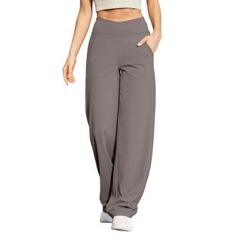 Generic Pantalon de surv&ecirc;tement &agrave; jambe large pour femme - Taille haute &eacute;lastique - Pantalon de yoga extensible - Pantalon palazzo - Pantalon de jogging d&eacute;con