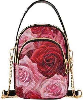 Mnsruu Sac à bandoulière pour femme - Motif roses rouges et roses - Sac à dos à bandoulière avec sangle réglable