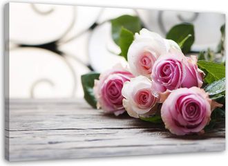 Feeby Leinwandbild Rosen Bild Kunstdruck Blumen Rosa 30x20 cm