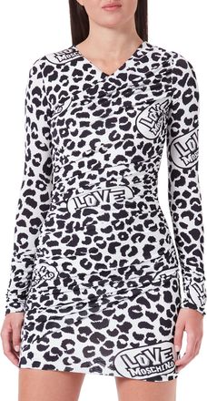 Love Moschino Damen Tight-Fitting Long Sleeves Dress, Beige Black, 38 EU