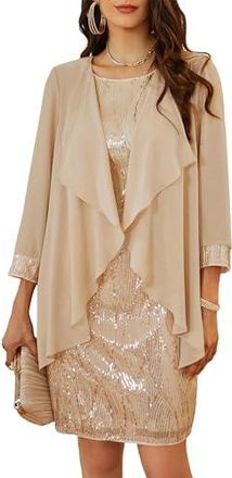Grace Karin Femmes Ensemble 2 Pièces Robe sans Manches Pailletée Col Rond avec Boléro Soirée
