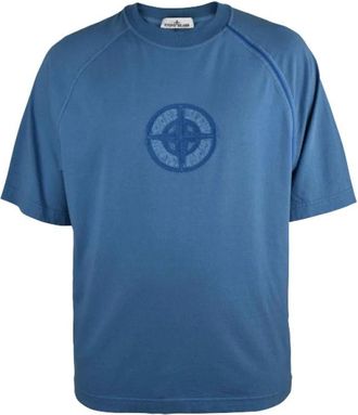 Stone Island Homme, Tops, Bleu, Taille: L T-Shirt en Jersey de Coton