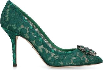 Dolce & Gabbana Femme, Chaussures, Vert, Taille: 40 EU Escarpins en Dentelle Verte avec Cristaux