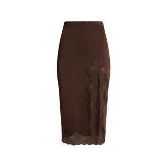 Balmain Strick-Midirock mit Spitze - - Skirts - Damen - Braun - S