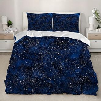 Generic Parure de lit Imprimé éToile Scintillante Housse de Couette 90x190 cm Literie Douce Confortabl Housse de Couette Microfibre Bleu 3 pièces pour Ado Enf