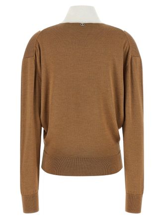 Paco Rabanne Virgin Wool and Silk Colorblock Cardigan - Beige
