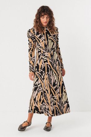 SKFK Damen vegan Kleid Lano Mehrfarbig Schwarz/Braun