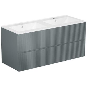 Vente-Unique Meuble de salle de bain suspendu avec vasque &agrave; encastrer - Stri&eacute; gris - 120 cm - PAVANI