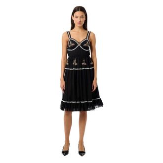 Manoush Handgemachtes Blumenspitze Midi-Kleid - - Dresses - Damen - Schwarzk - S