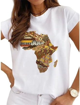Keephen Cool Color&eacute; Carte Afrique T-Shirt Femmes Kente Amoureux de lAfrique Impression 3D T-Shirt Casual Manches Courtes Vacances Tops