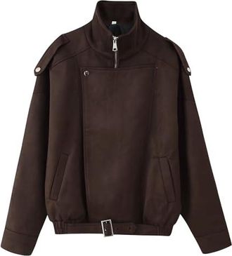 Generic Veste bomber en faux daim surdimensionn&eacute; 2026 tendance hiver v&ecirc;tements dext&eacute;rieur automne mode d&eacute;contract&eacute; fermeture &eacute;clair manteaux &eacute;l&eacute;gants v&ecirc;tement