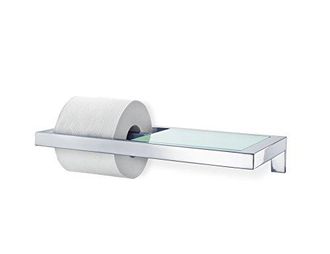 Blomus MENOTO- WC-Rollenhalter aus poliertem Edelstahl, praktische (Telefon-) Ablage, Klopapierhalter, Toilettenpapierhalter, exklusives Badaccessoire (H / B