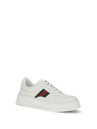 Gucci Mens Sneakers Oversized Sole Calf Leather White-Green-White Upper: Trainers White/green/white