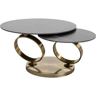Kare Design Beverly Table Basse Design dor&eacute;e - Table dappoint - Structure en Acier - Surface utilisable en c&eacute;ramique - 42 x 80 x 132 cm (H x l x P)