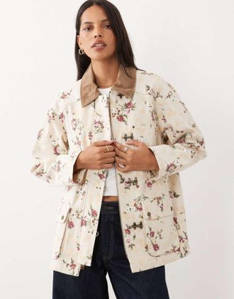 Abercrombie & Fitch veste barn en serg&eacute; &agrave; fleurs cr&egrave;me-Blanc