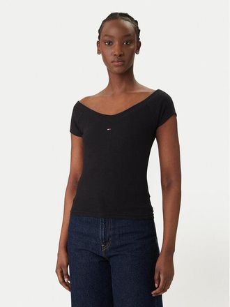 Tommy Jeans Bluse DW0DW22265 Schwarz Slim Fit
