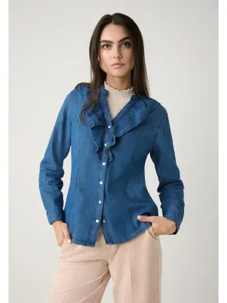 More & More Langarmbluse feminine R&uuml;schen-Jeansbluse