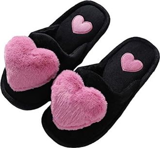 Minetom Hiver Pantoufles Maison Pantoufles Mignon Coeur Peluche Chaussons Chaude Doublure Intérieur Chaussures Femme Douce Accueil Slippers A Violet 38/39 EU