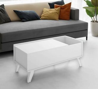 Dmora Wohnzimmertisch Cuna, Niedriger Wohnzimmertisch, Kaffeeregal, Couchtisch f&uuml;r Sofa, 99x60 h41 cm, Wei&szlig;