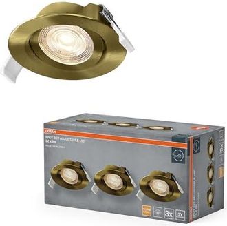 Osram Spot Set LED Einbaustrahler, 4,9W, 2700K, Deckenspot 36&deg;, Messing, Aluminium/Kunststoff, schwenkbar, IP20, 3er-Set