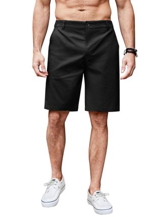 Coofandy Kurze Hosen Herren Leinenhose mit Reißverschluss Bermuda Shorts Sommer Freizeithose Leinen Shorts Leicht Leinenshorts mit Taschen Schwarz XXL