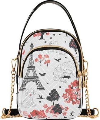 Mnsruu Sac à bandoulière pour femme, tour Eiffel, caniche, sac à dos, petit sac à bandoulière avec sangle réglable