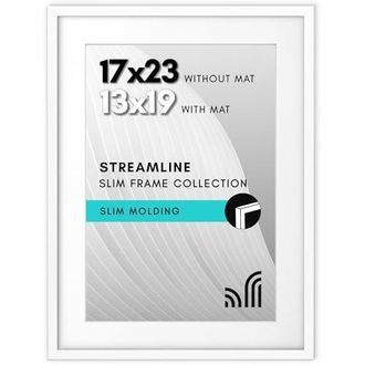 Americanflat Bilderrahmen mit poliertem Plexiglas, 43 x 58 cm, als 33 x 48 cm mit Passepartout oder 43 x 58 cm ohne Passepartout, dünner Rahmen für Wanddekoration,