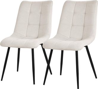 ML Design ML-Design Esszimmerstühle 2er Set Beige, Wohnzimmerstühle mit Stoffbezug und schwarzen Metallbeinen, Küchenstühle mit Rückenlehne, Polsterstühle für E