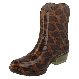 Spot On Spot on Bottes en caoutchouc style cowgirl pour femme, Motif léopard marron clair, 42 EU
