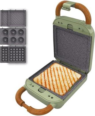 Cecotec Sandwichmaker Vintage RockNtoast Retro One Gr&uuml;n. 700W, 3 austauschbare Platten, Retro-Design, Rockstone-Beschichtung, Leuchtanzeige, rutschfeste Basis