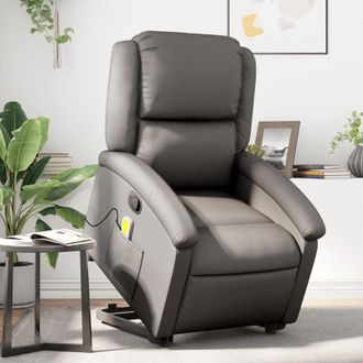 vidaXL Massagesessel mit Aufstehhilfe Grau Echtleder Vidaxl