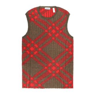 Burberry Rippstrickweste mit Karomuster-Intarsien - - Knitwear - Damen - Rot - S