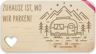 Shirtracer Fr&uuml;hst&uuml;cksbrettchen Holz Herz - Camping - Fr&uuml;hst&uuml;cksbrett - Zuhause ist wo wir parken I Geschenkidee Wohnanh&auml;nger I Wohnmobil I Camper Geschenk - 22,5